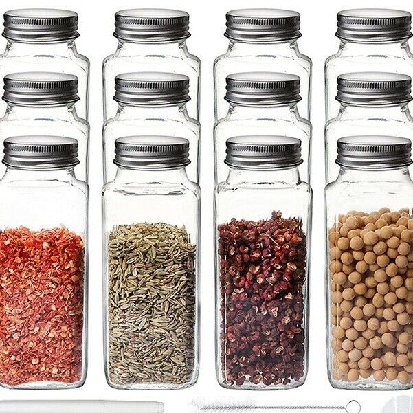 12PCS Spice Sprinkle Jars Square Glass Containers Seasoning Bottle ...
