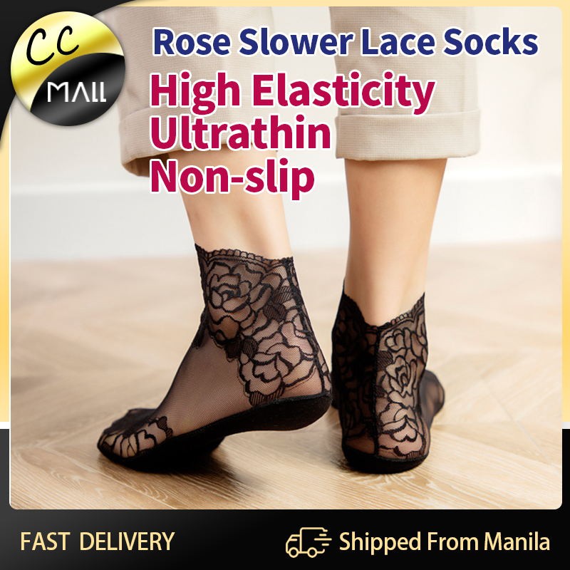 Japanese Lace Socks High Elasticity Rose Flower Mesh Silk Socks ...