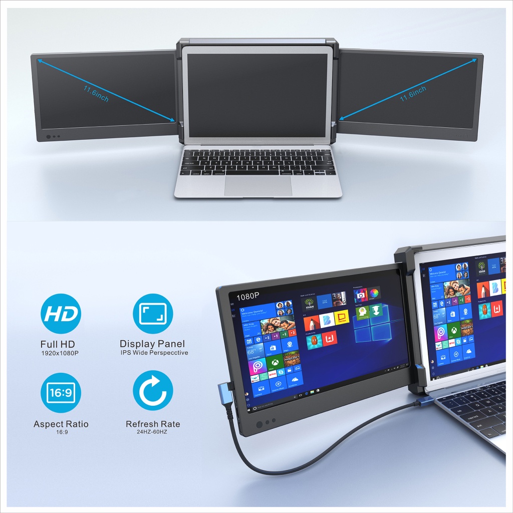 OFIYAA 12 inch Laptop Screen Extender Portable Full HD Computer Screen ...