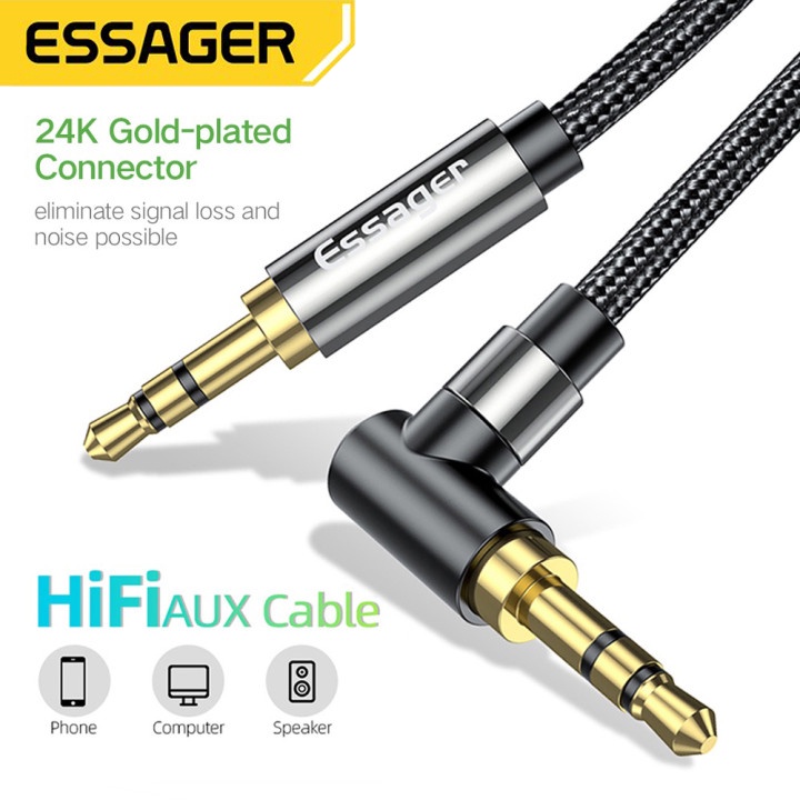 Essager Aux 90 Degree Vertical Cable Jack 3.5mm Audio Cable for Speakers Headphones Car Computer ...
