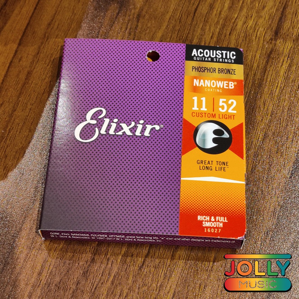 Elixir Coated Phosphor Bronze Nanoweb Acoustic Guitar String Set 11-52 ...