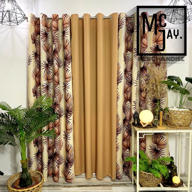 Mcjay 3in1 Brown Palm Leaves Ring Curtain Set 6ft 7ft Sold Per