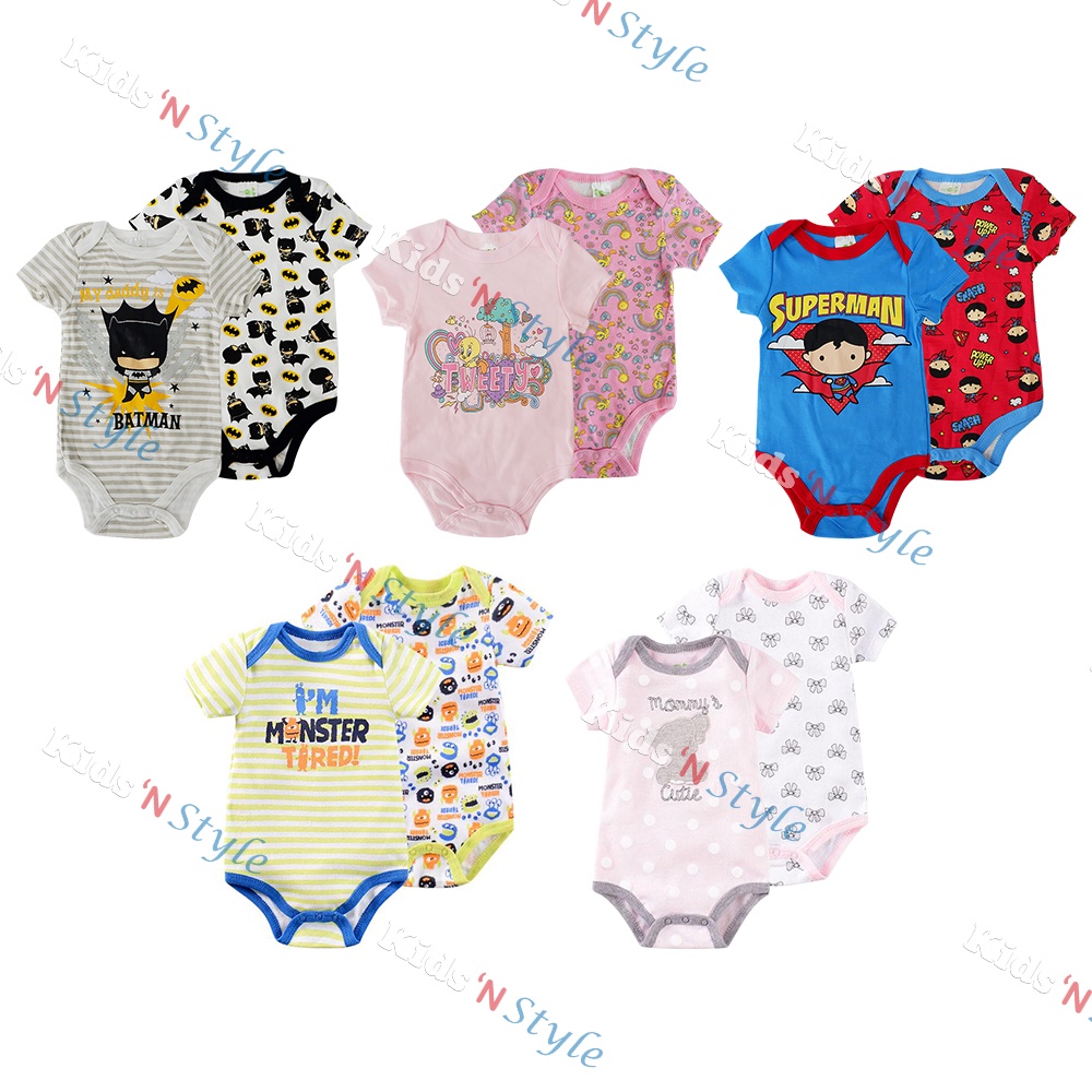 Cartoon Character Short Sleeve Bodysuit Twin Pack for Girl and Boy ...