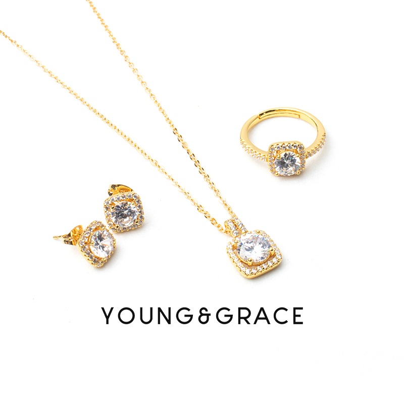 Young & Grace Wedding Jewelry Set 24k Gold Plated Diamond Necklace ...