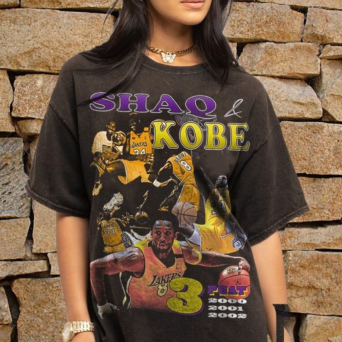 Shaq and Kobe NBA BasketBall Oversized Vintage Wash Tshirt, Shaq Kobe ...
