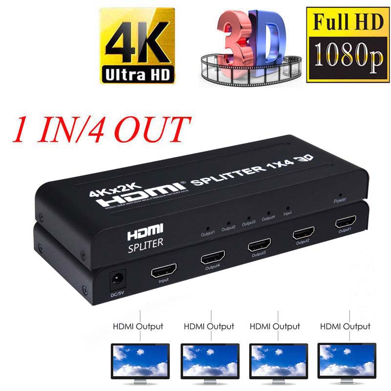 1080P 4K 30Hz 1x4 HDMI Splitter 1x2 Video Converter Distributor 3D 1 in ...