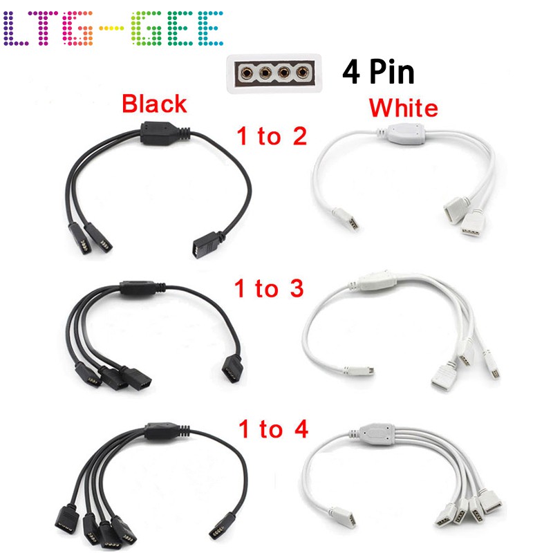 4 Pins Rgb Led Tape Connector 1 To 2 3 4 Plug Power Splitter Cable 4pin