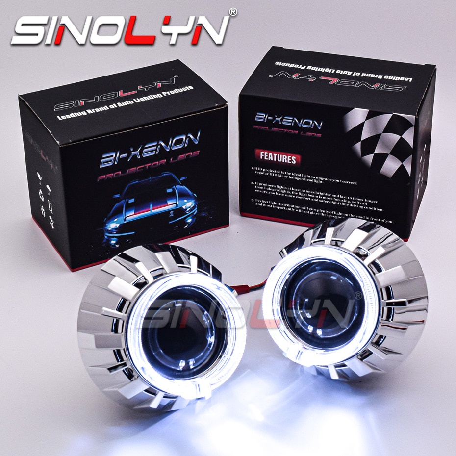 Sinolyn 2.5 Inch Bi Xenon Angel Eyes Projector Lens For H7 H4 Auto Cars ...