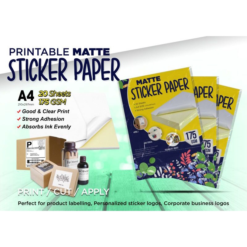 Printable Sticker Paper Matte A4 175gsm (20sheets) | Shopee Philippines