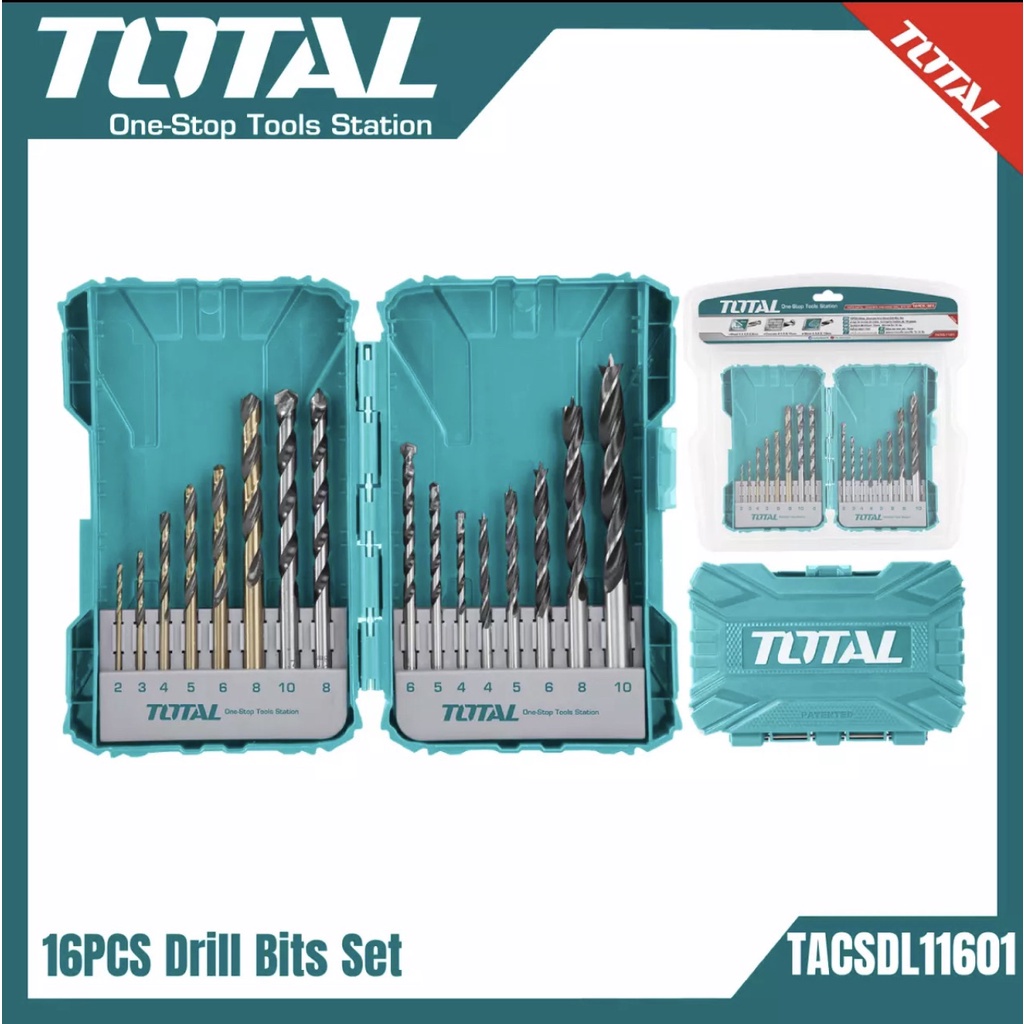 TOTAL Premium Industrial 16pcs Metal, Concret and wood drill bits set ...