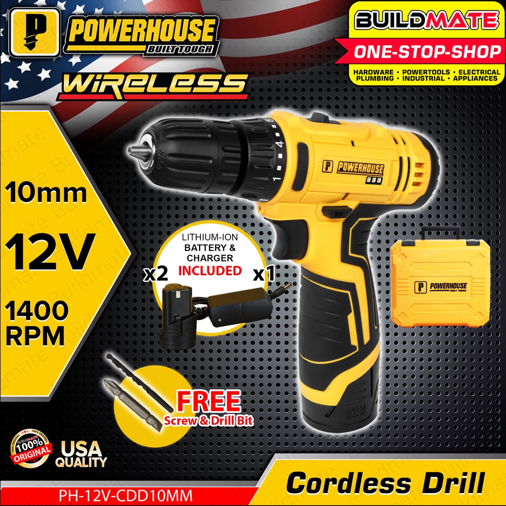 Buildmate x POWERHOUSE 12V Cordless Driver & Drill with Battery 1.5Ah ...