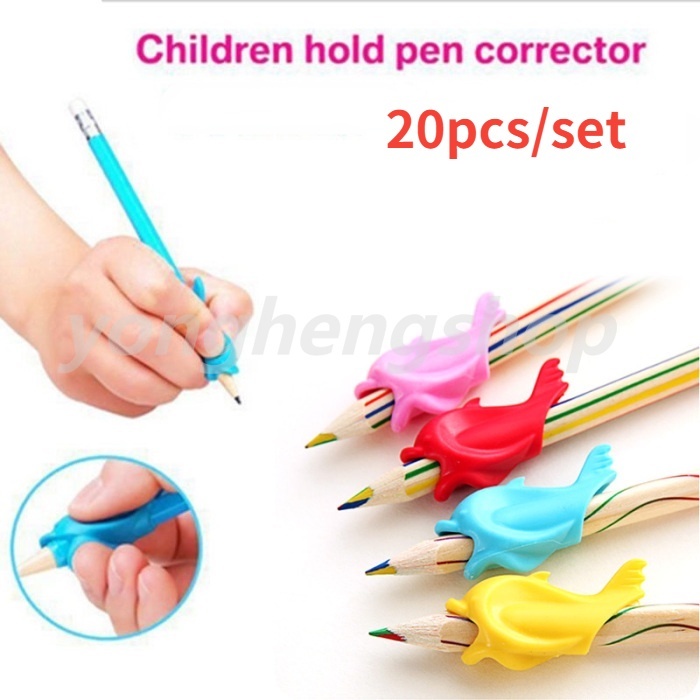20pcs/set Kids Writing Learning Pencil Pen Holder Silicone Dolphin ...