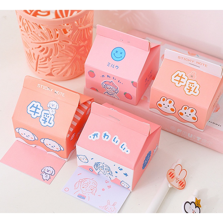 Lovely Cartoon Milk Box Sticky Notes Creative Non-Sticky Note Pad 200 ...