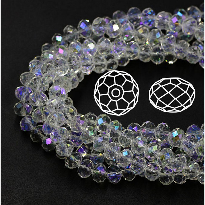 100PCS 3x4MM White AB Plating Crystal Bead Rondelle Loose Faceted Glass ...