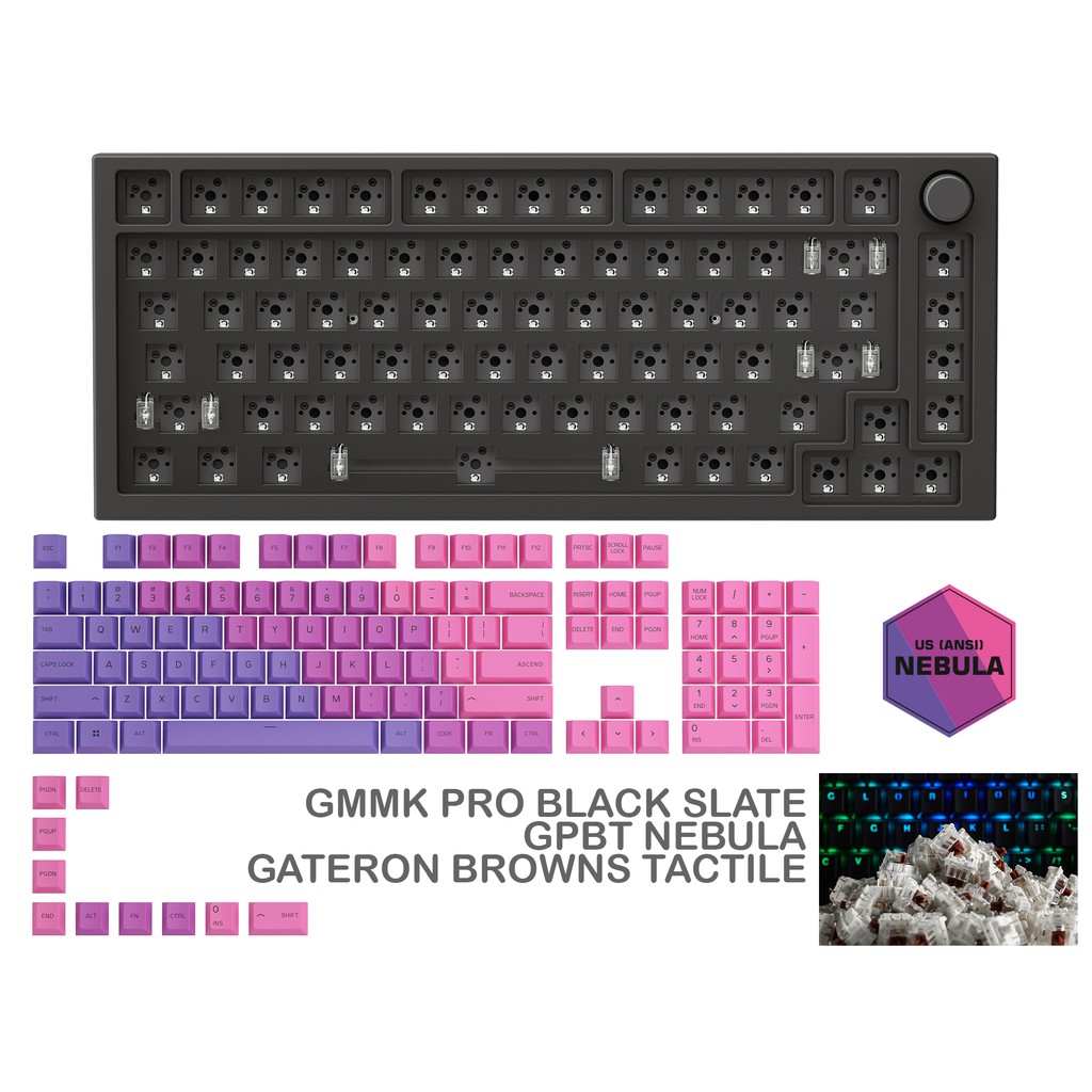 Glorious GMMK PRO Black Slate + GPBT Nebula Keycaps Pre-built with ...
