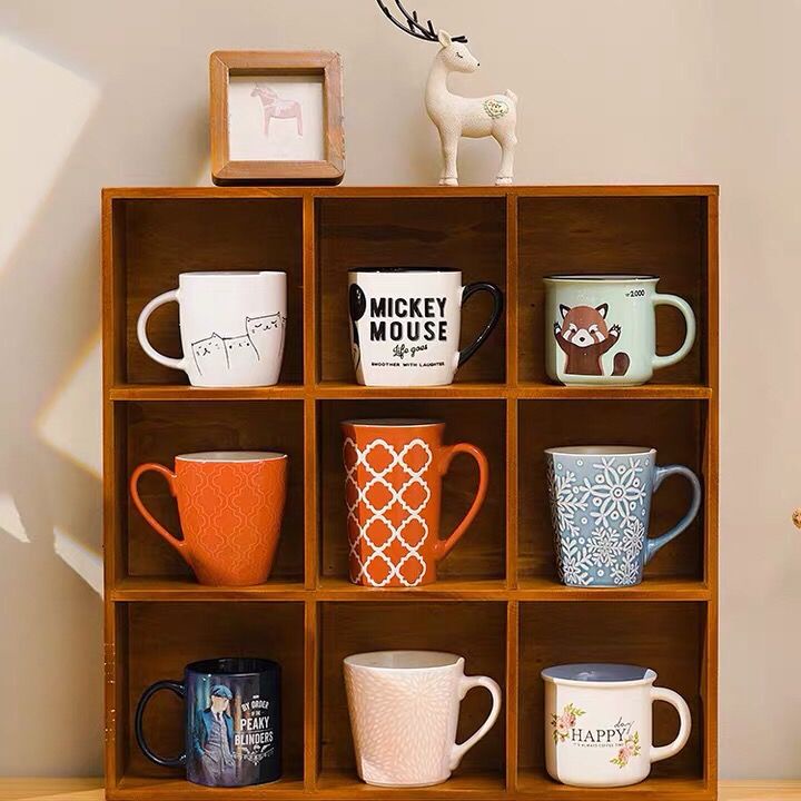 Solid Wood Retro Nine-Palace Plaid Desktop Multi-Layer Cup Draining ...