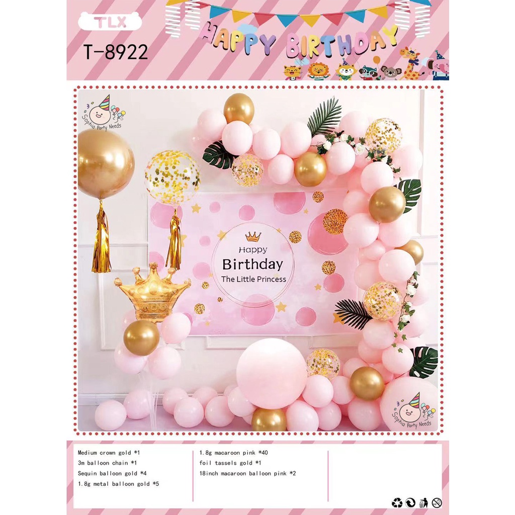 Baby Princess Pink Crown Party Balloon Garland Decoration Set Birthday ...