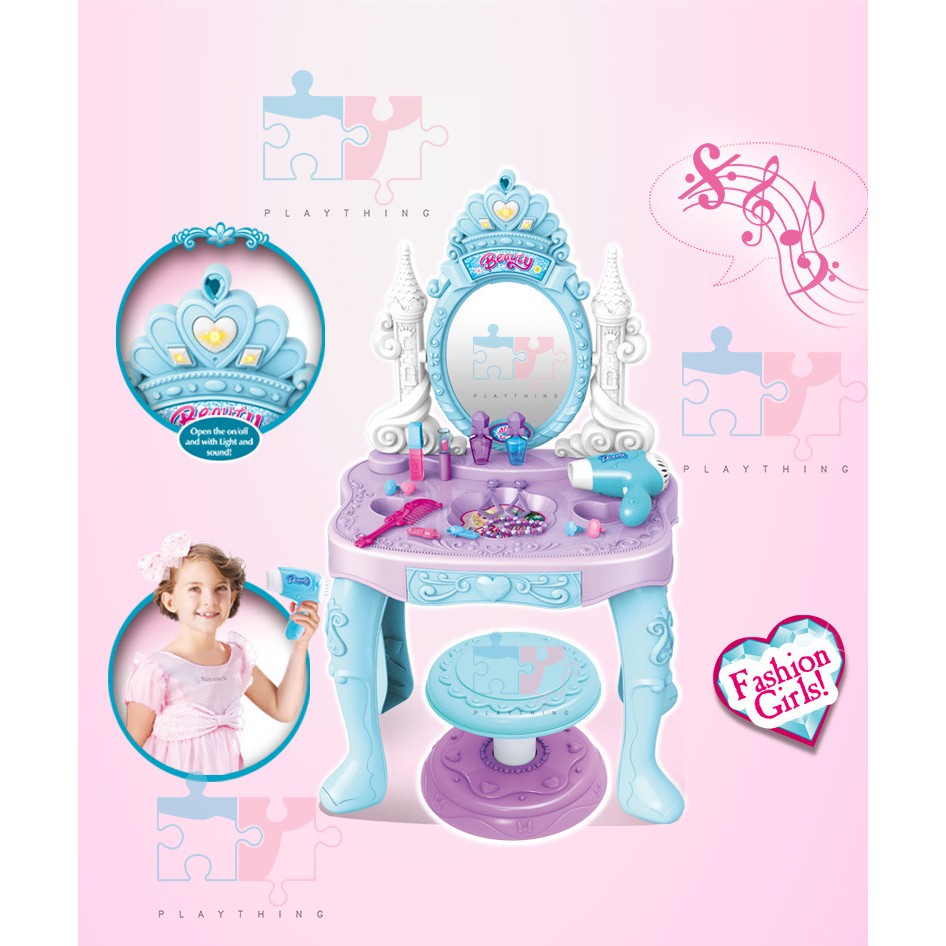 PRINCESS MAKEUP VANITY TABLE WITH CHAIR LIGHTS AND SOUNDS MAKE UP TOY ...