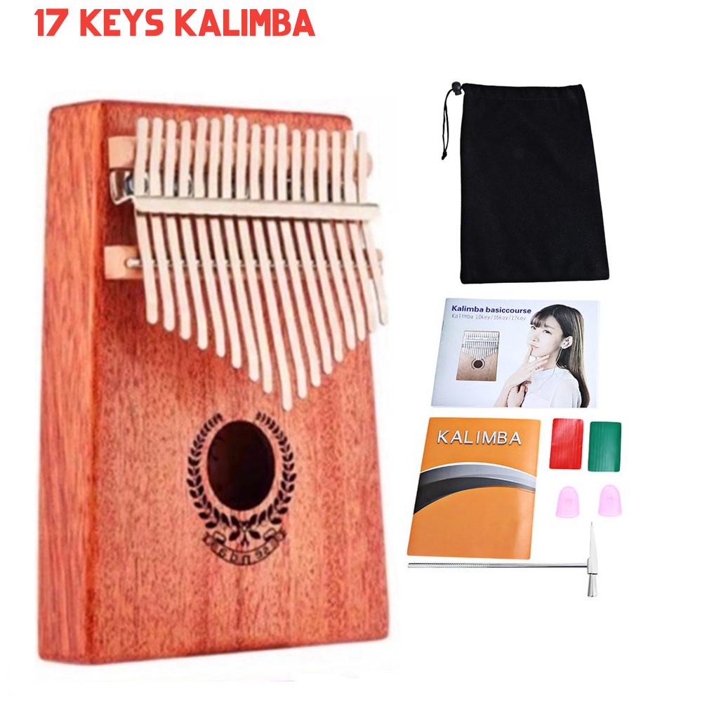 Kalimba 17 Keys African Solid Mahogany and Golden Bamboo Thumb Piano ...