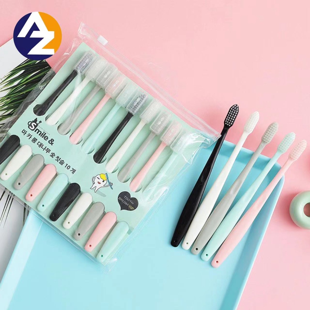 AZ 10pcs Macaron Toothbrush Soft Bristles Toothbrush Family Toothbrush ...