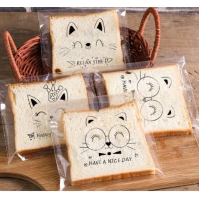 100pcs Cat Design with Adhesive Food Packaging Plastic Biscuit Bread ...