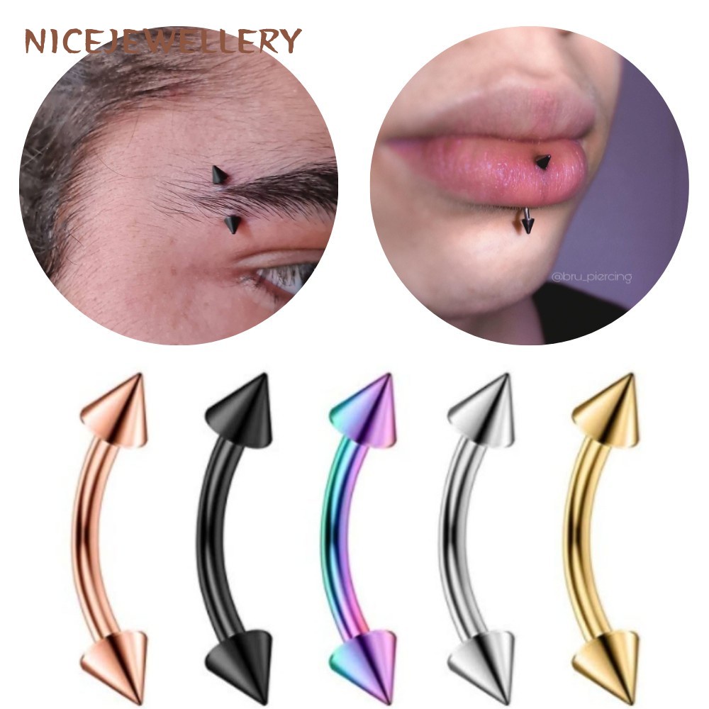 Titanium Steel Curved Rod Eyebrow Nails Single Punk Pointed Cone Double ...