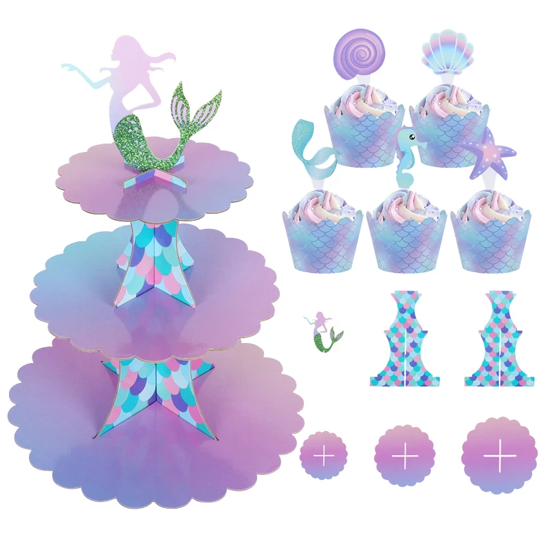 Mermaid 3 Tier Cake Stand Mermaid Party Supplies Cupcake Stand Holder ...