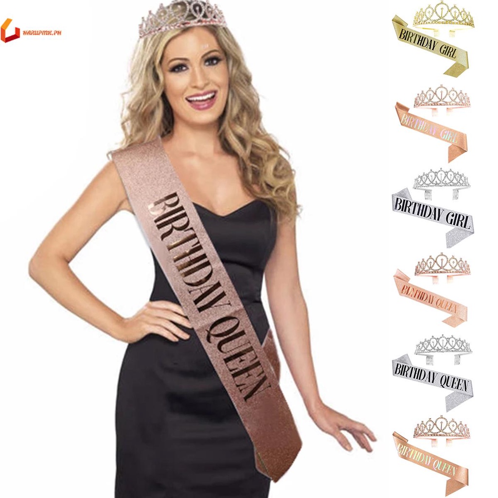 Birthday Girl Sash Crown Set Birthday Queen Sash Tiara Set Birthday Sash and Rhinestone Crown ...