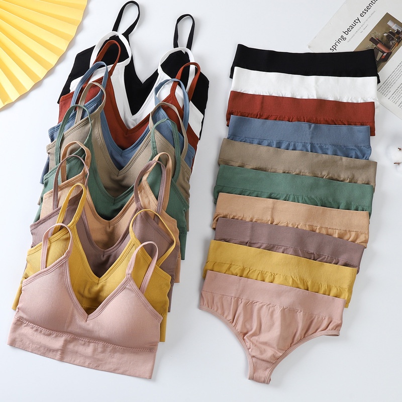 Women Bra Panties Set Sports Set Sexy High Waist Seamless Lingerie Cami 8454