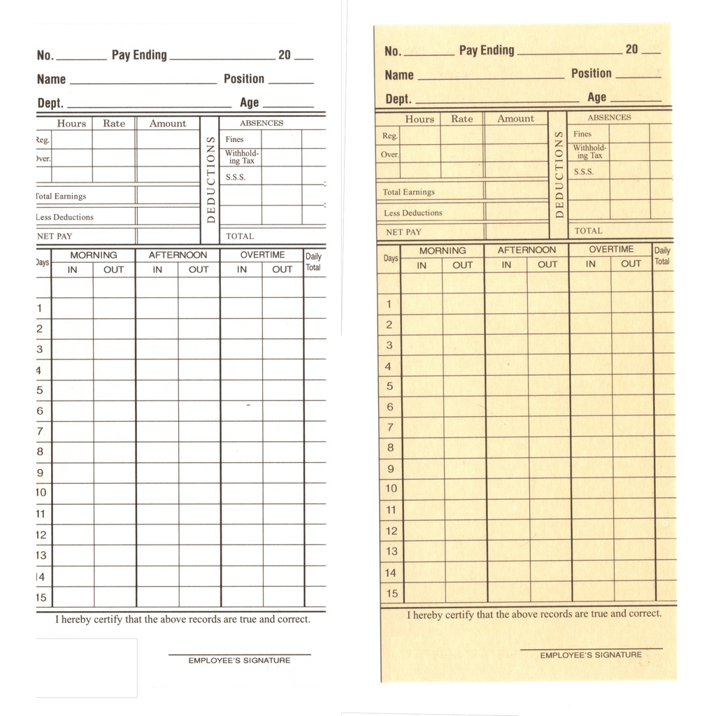 Time Card, Monthly Time Clock Card for Employee Payroll Recorder for ...