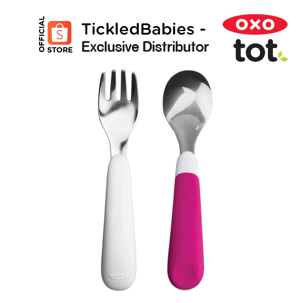 OXO Tot Fork & Spoon Set ( oxotot toddler infant baby solid snack stainless feeding utensils ...