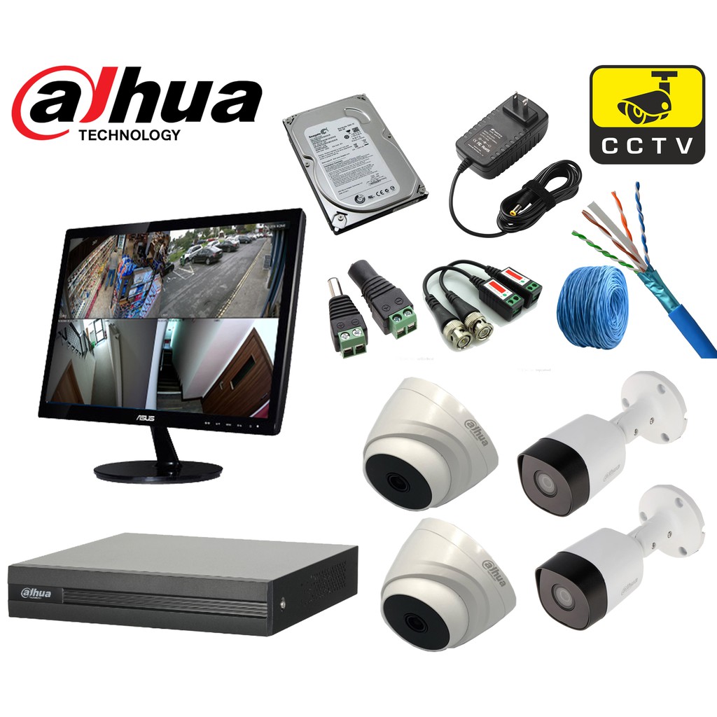 cctv set package dahua with monitor 4 channel 4 camera 2mp 1080p ...