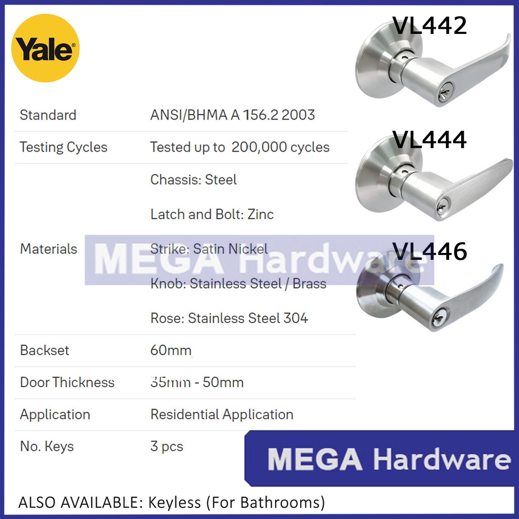 Yale Lever Type Essential Entrance Lockset Doorknob VL4467 VL4447 (also ...