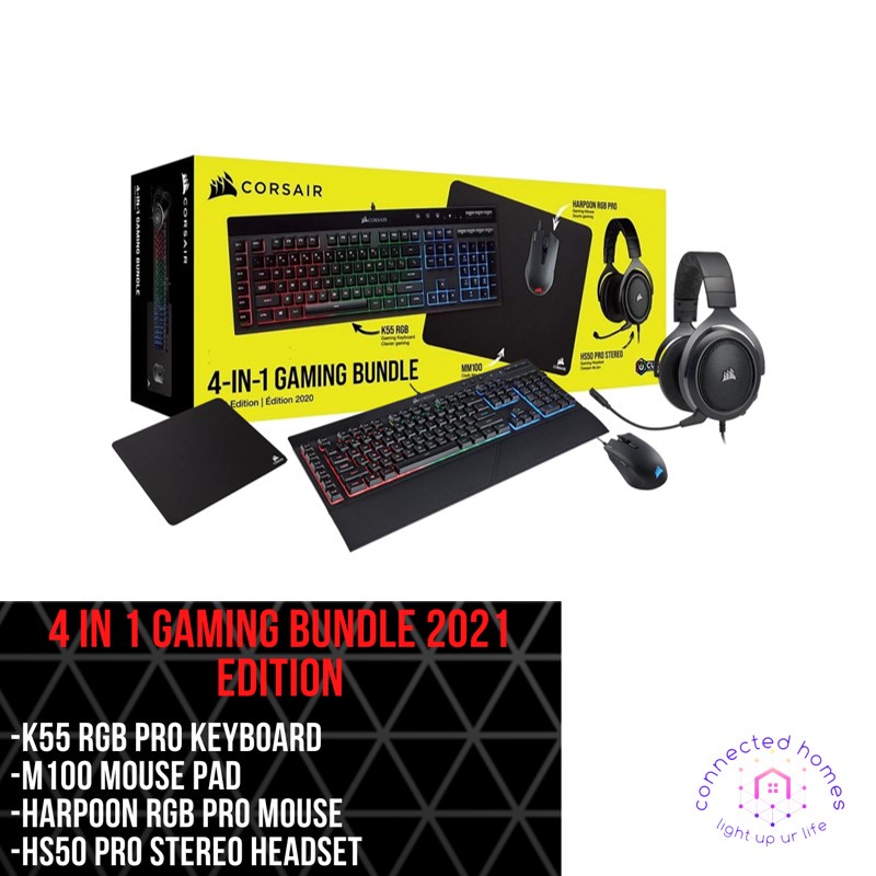 Corsair 4 IN 1 Bundle, 2021 Edition (K55 RGB Keyboard, HARPOON RGB Pro ...