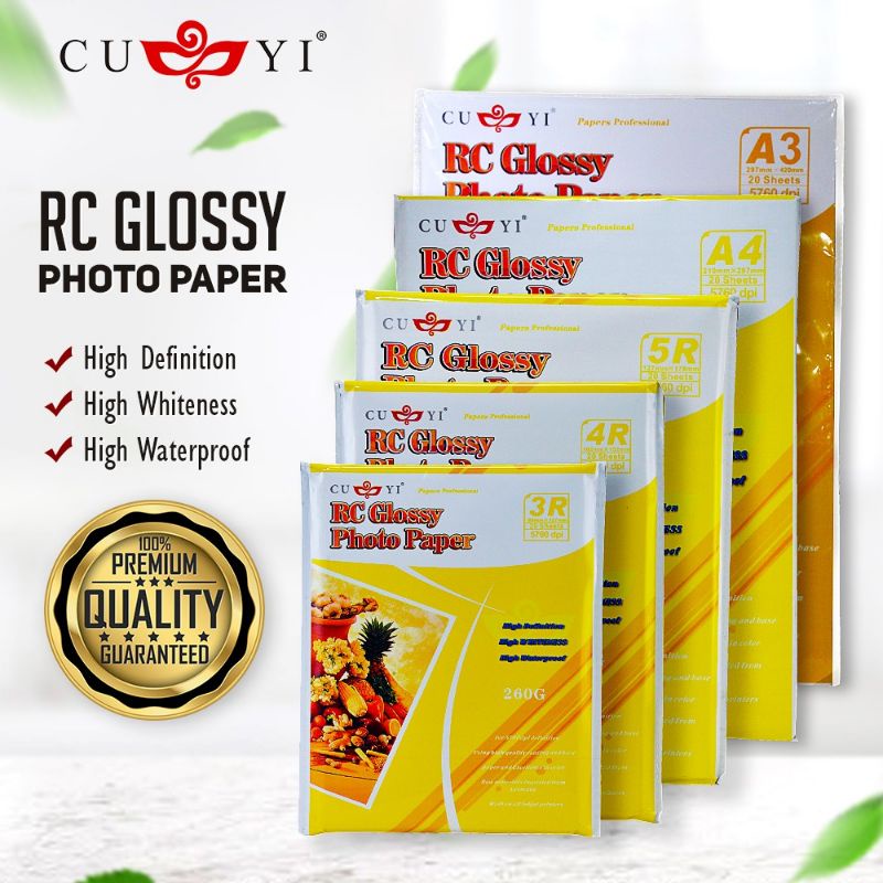 CUYI RC GLOSSY PHOTO PAPER 260GSM 3R,4R,5R, 20SHEETS | Shopee Philippines