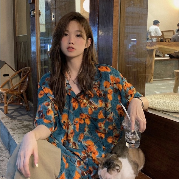 Duolin Short-Sleeve Retro Floral Shirt High-Ended Design Niche Loose ...
