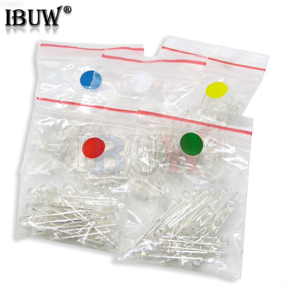 100PCS F3 Ultra Bright 3MM Round Water Clear Green Yellow Blue White ...