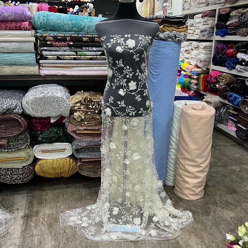 Crawling Flowers Glitter Offwhite Lace 60” (Per Yard) | Shopee Philippines