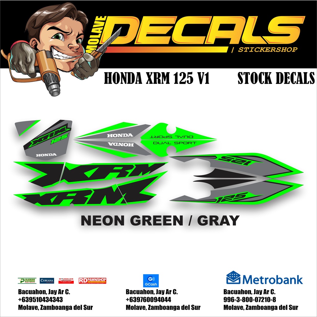 HONDA XRM 125 V1 STOCK DECALS | HIGH QUALITY | HD PRINT (NEON GREEN ...