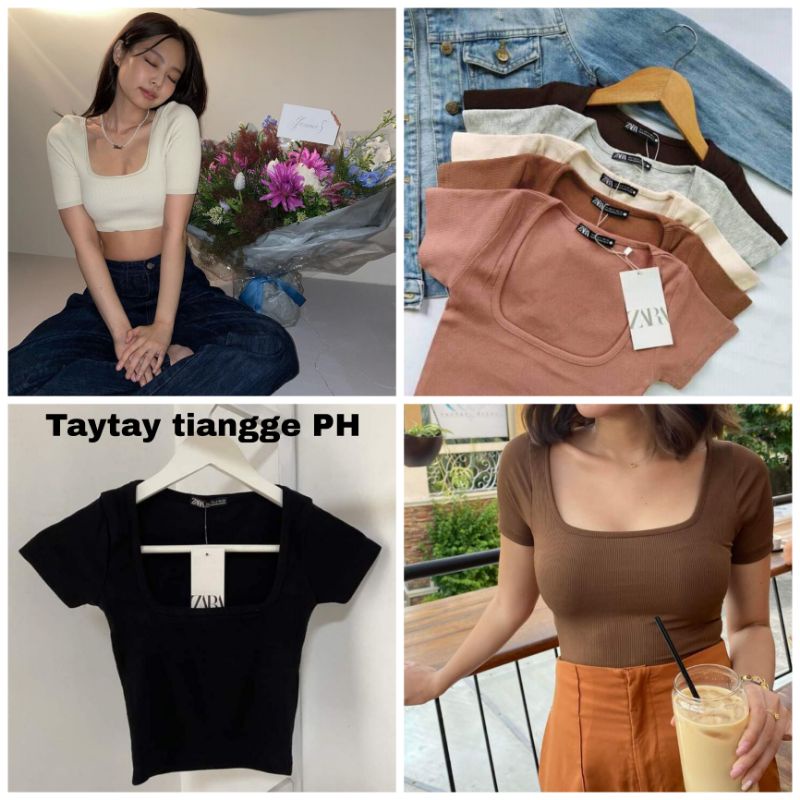 Square Neck Rib-Knit Crop Top With Tag and Etikita | Shopee Philippines