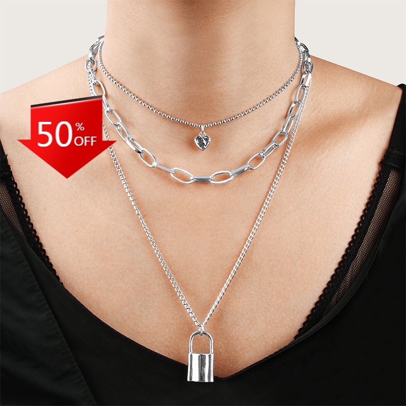 Retro Multilayer Geometric Lock Shape Love Necklace PH | Shopee Philippines