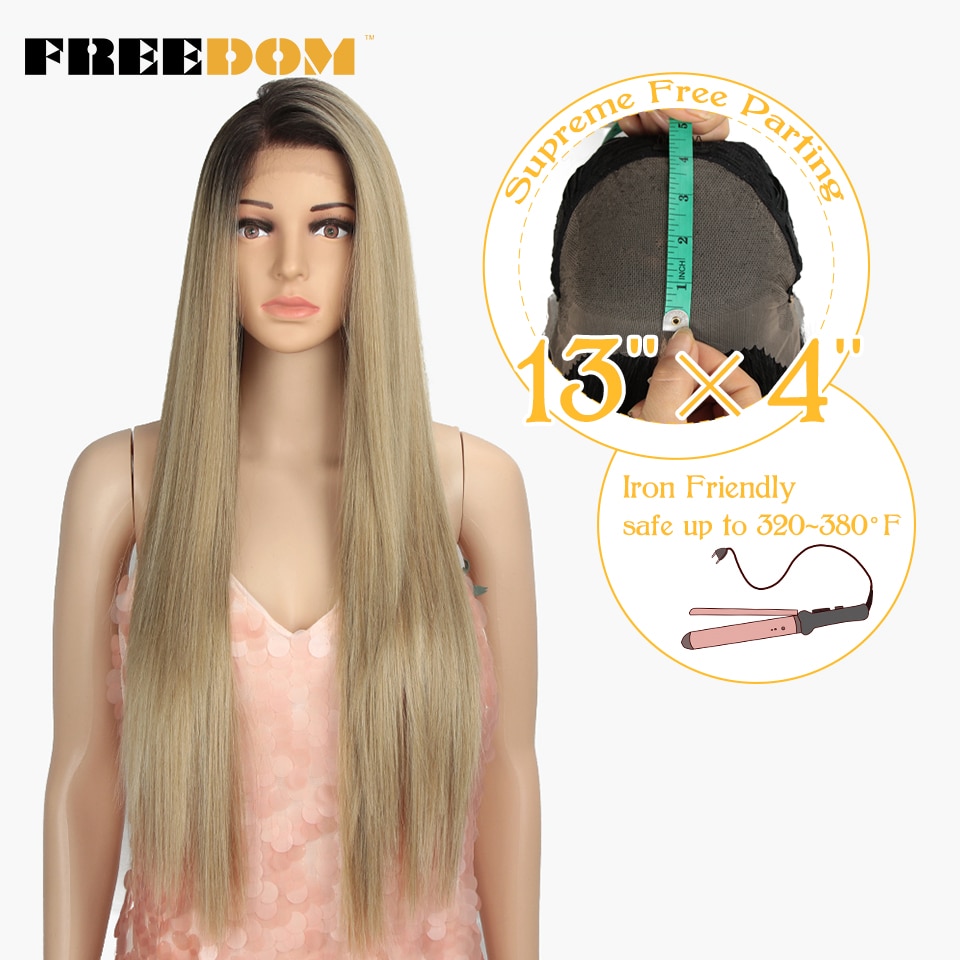 Freedom Large Lace Free Parting Synthetic Front Wigs Long Straight Hair ...