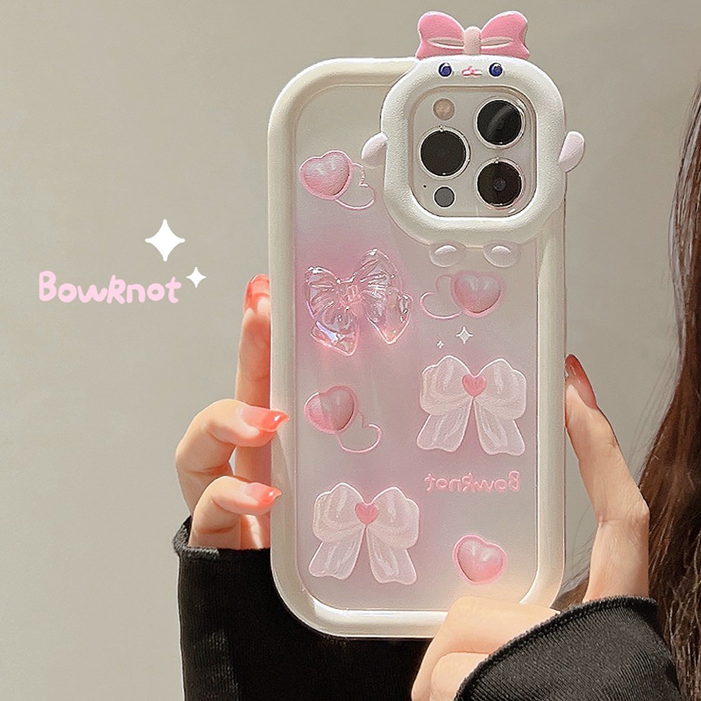 INS Cute Monsters Pink Bow Transparent Case 2 IN 1 For Iphone 11 12 13 ...