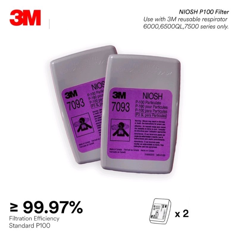 3M 7093 P100 Filter / Fit with 3M 6000/6500/6800/7000 Series Respirator ...