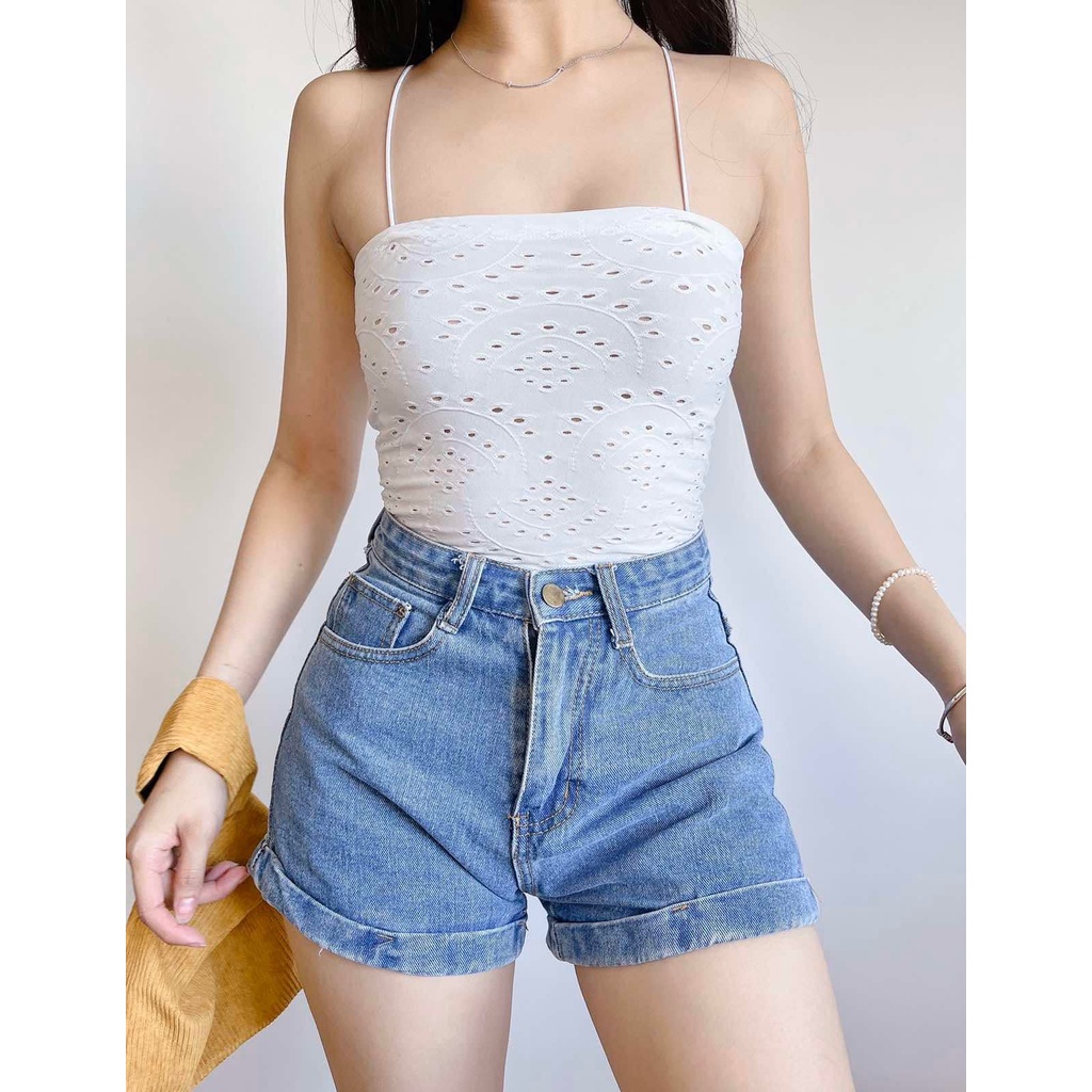 [THCB] Eyelet String Bandeau Crop Top (XS to SMALL) | Shopee Philippines