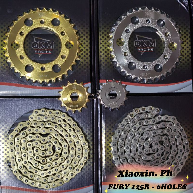 OKM SPROCKET SET FOR FURY 125R - 6HOLES - NICKEL AND GOLD | Shopee ...