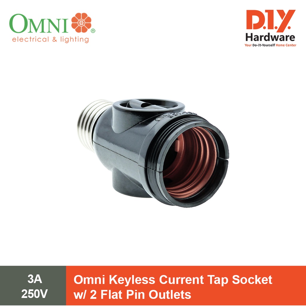 Omni E27-702 Keyless Current Tap Socket with 2 Flat Pin Outlets 3A 250V ...
