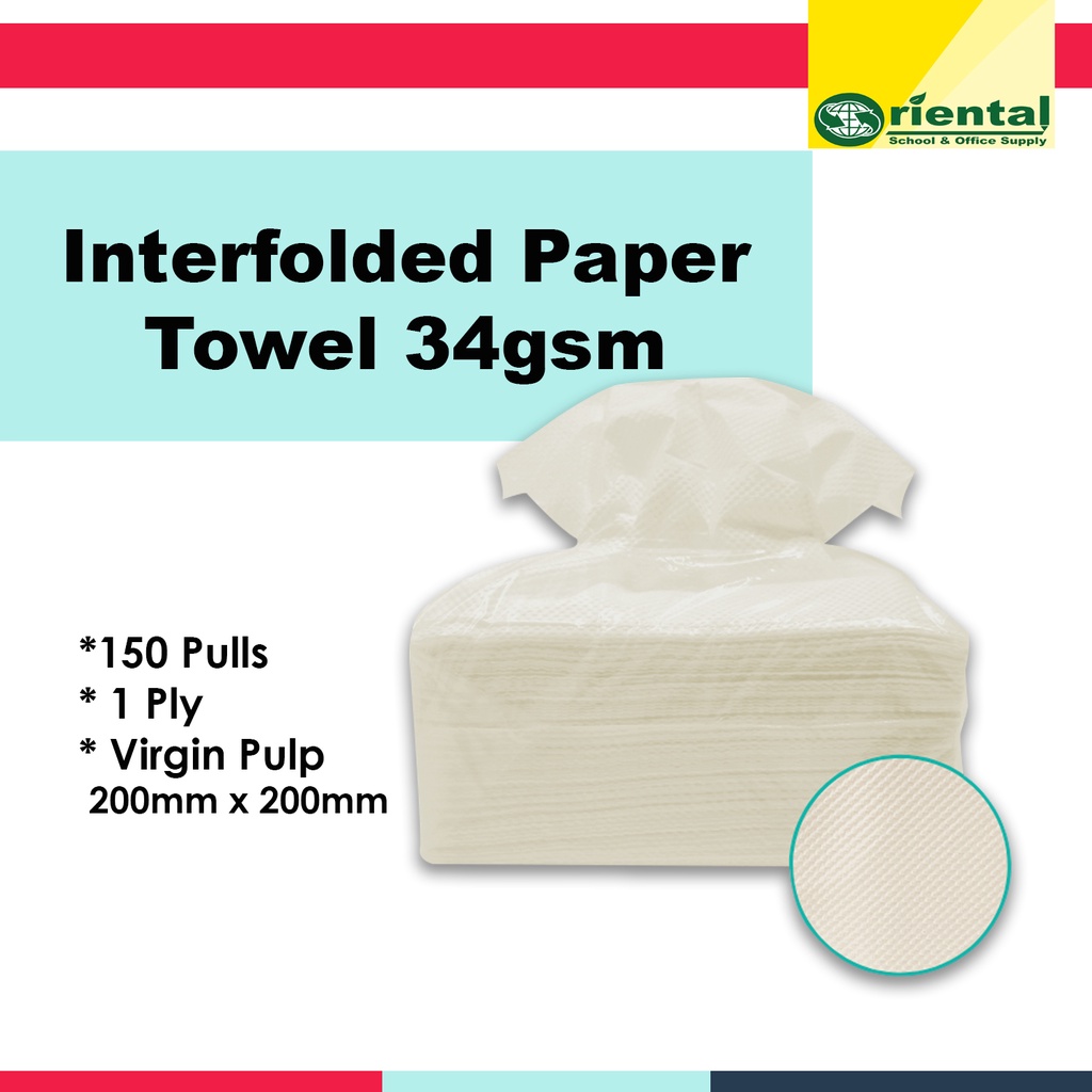 Interfolded Paper Towel - 34 gsm 2 ply Kitchen Tissue 150 pulls of ...