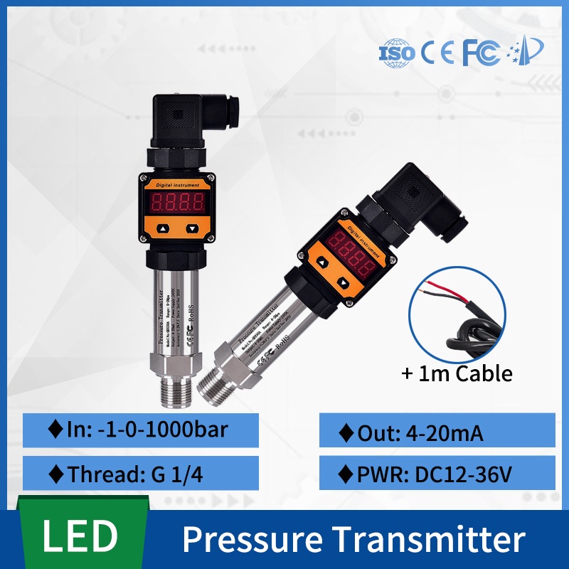 LED 4-20mA Output Pressure Transmitter G1/4 Connector With 1m Cable -1-0-1000bar Water Tank Oil ...