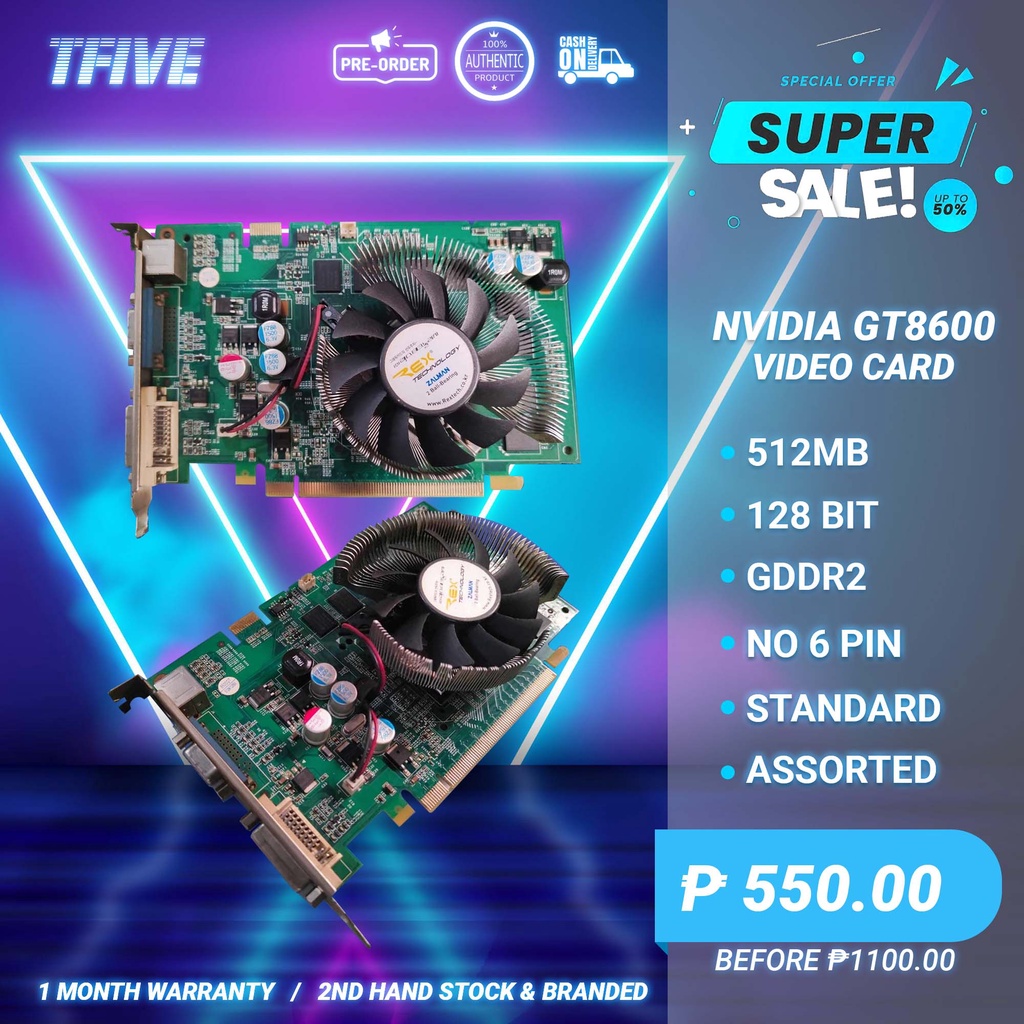 NVIDIA GT8600 512MB 128BIT DDR2 ASSORTED GPU GRAPHIC CARD | Shopee ...